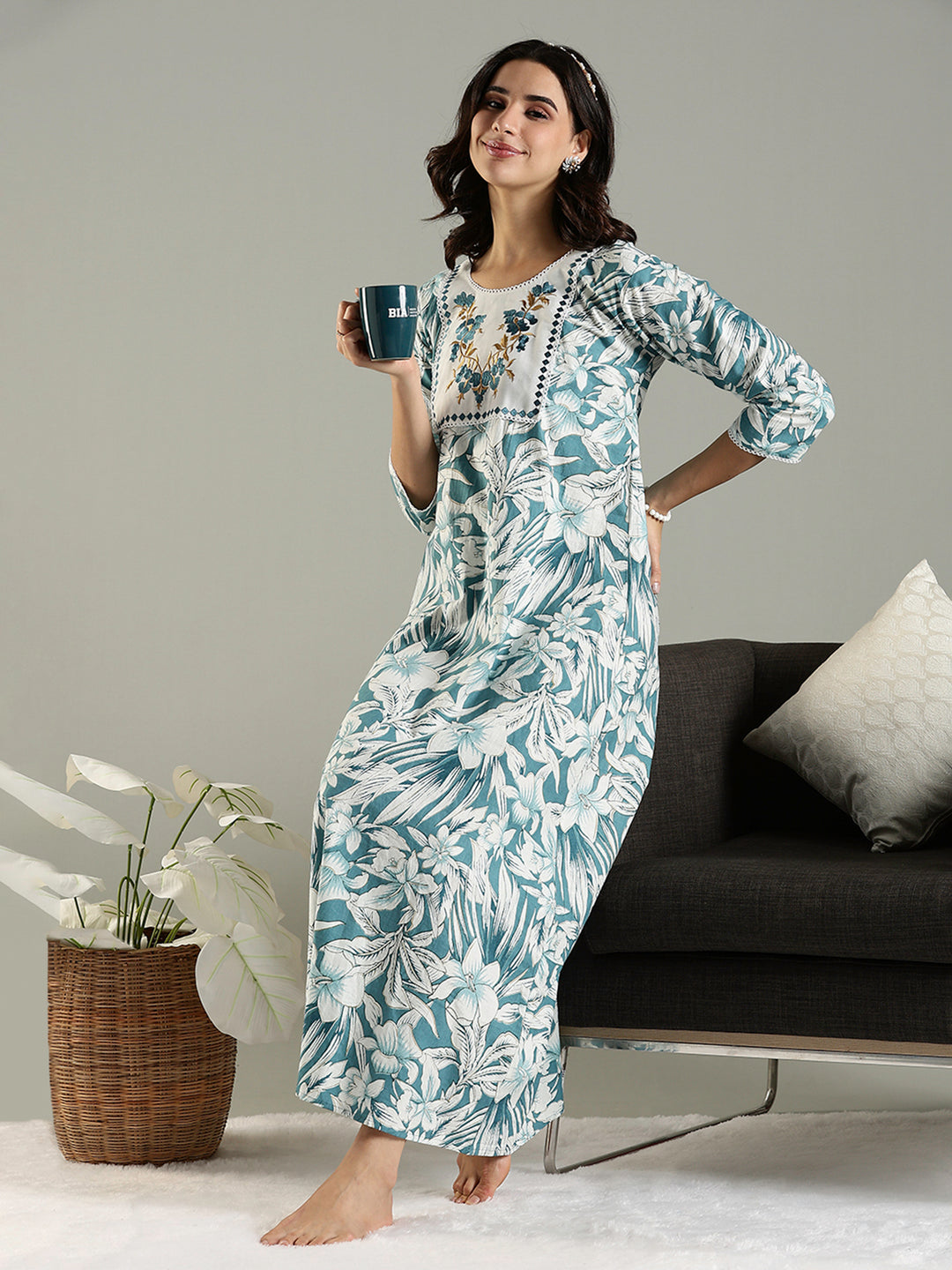 Branded Full Sleeve Pure Cotton Nighties for Women Online – 9shines label