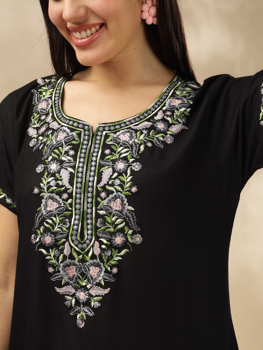 Buy Designer Nighty for Women in Black| Embroidered Style – 9shines label