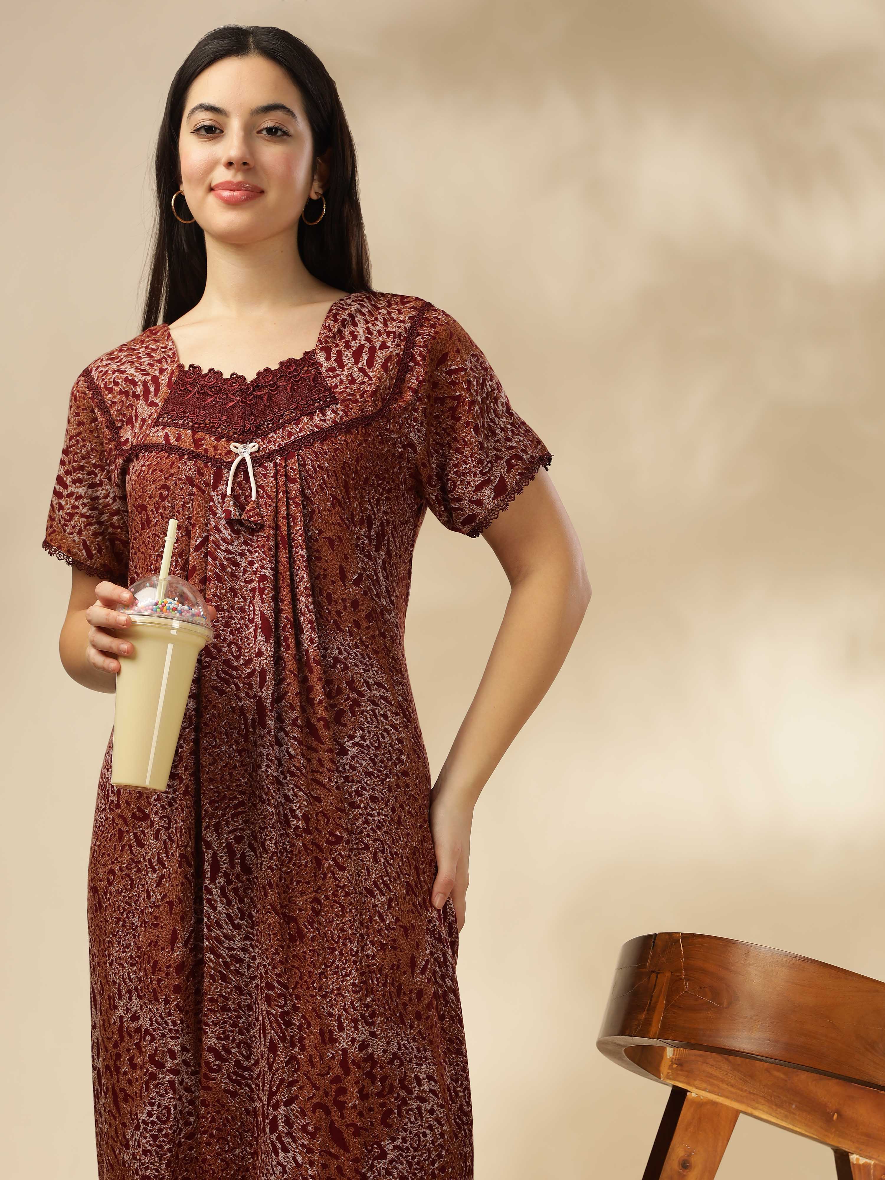 Buy Trendy Orange Alpine Pleated Designer Nighty for Women – 9shines label