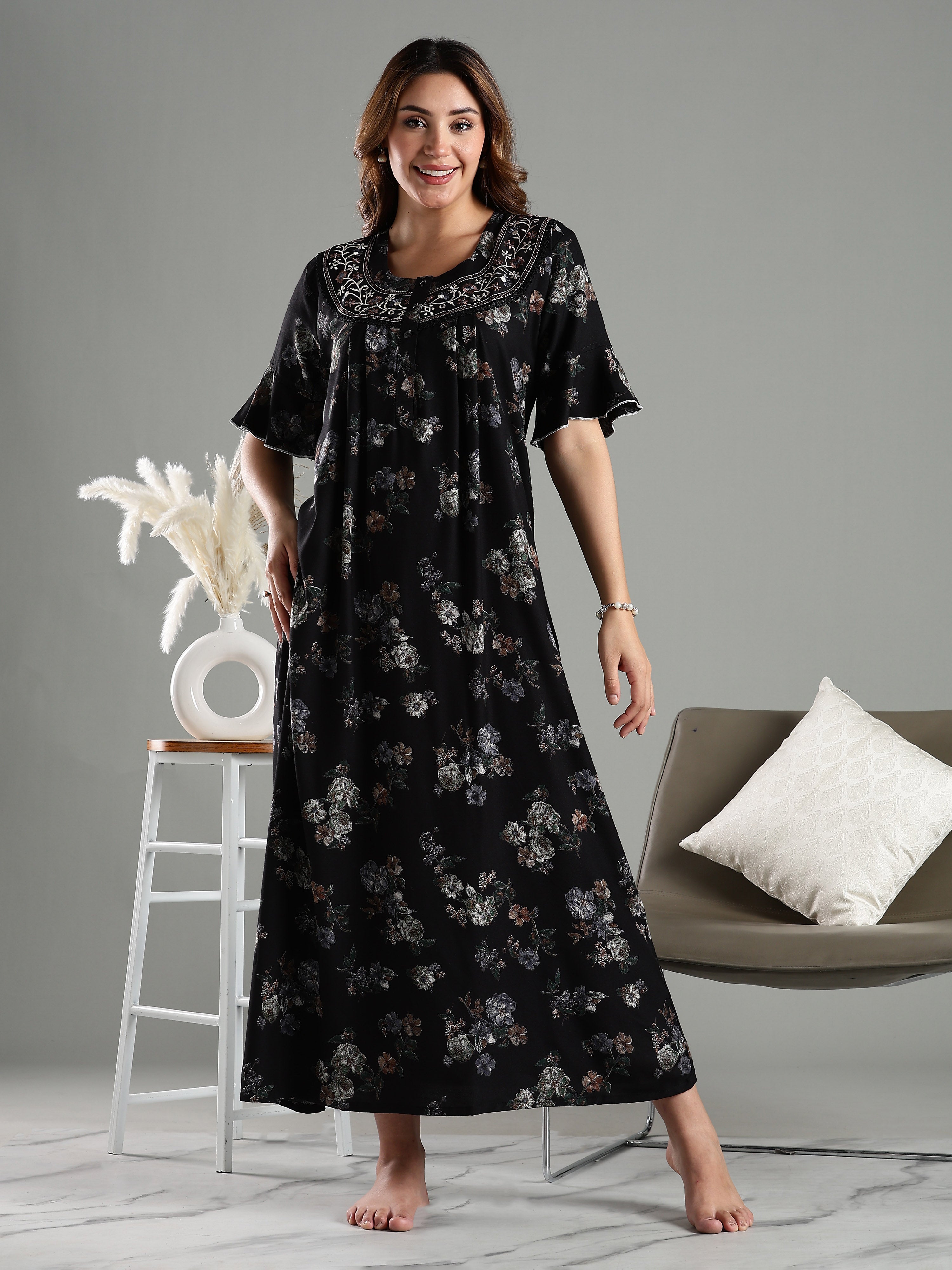 Buy Black Floral Alpine Branded Nighty for Women Online – 9shines label