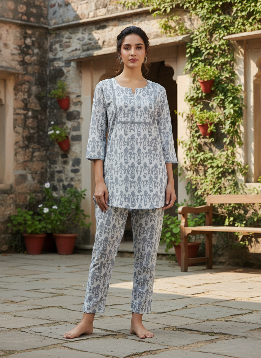 Buy Stylish Grey Cotton Pajama Set For Women Online in India – 9shines ...
