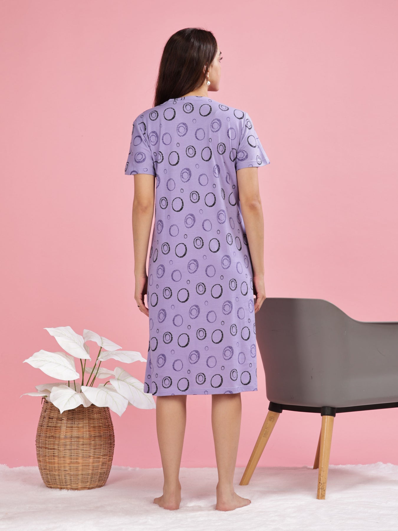 Buy Lavender Plus Size Short Nighty Cotton For Women Online – 9shines label