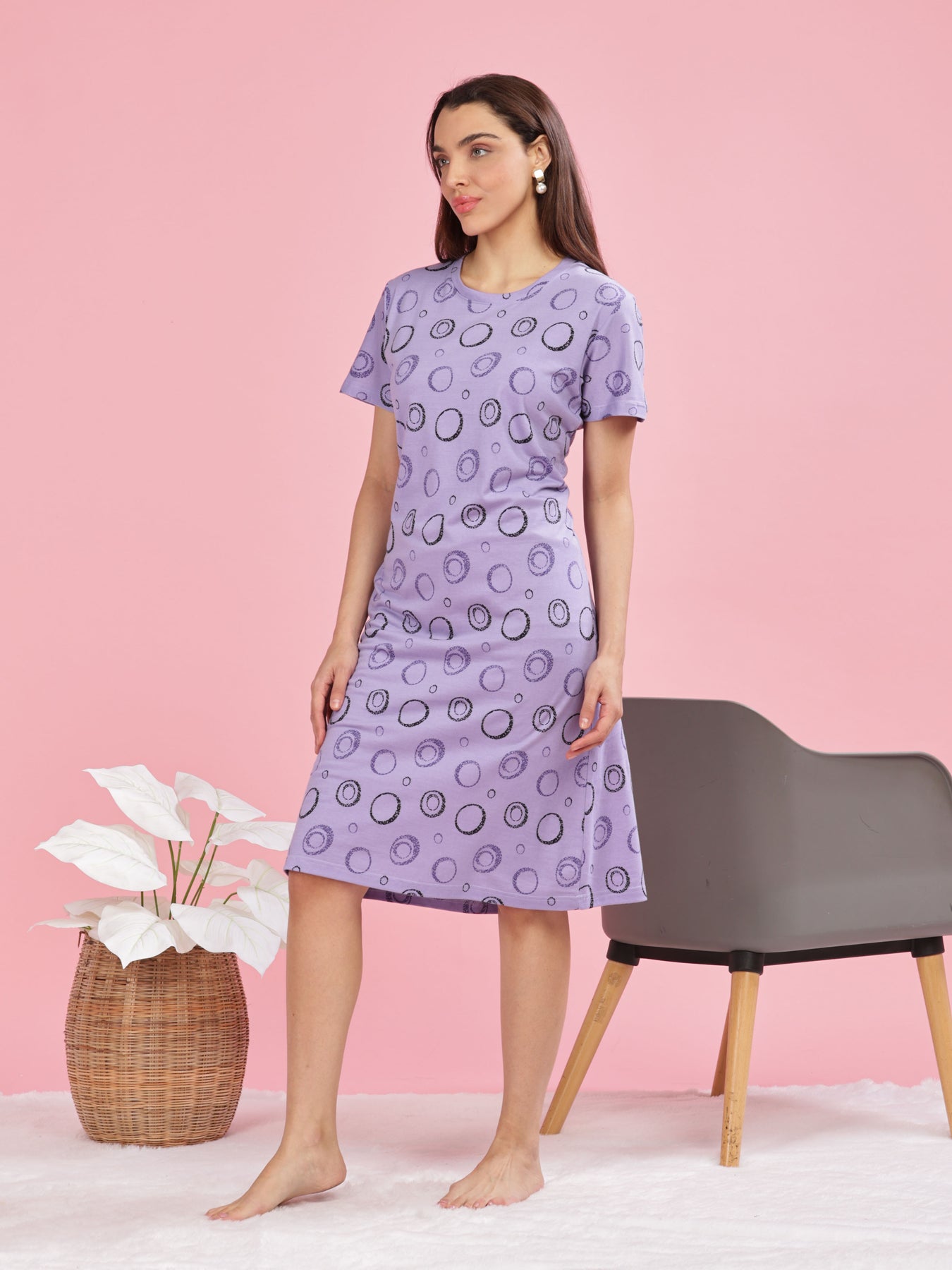 Buy Lavender Plus Size Short Nighty Cotton For Women Online – 9shines label