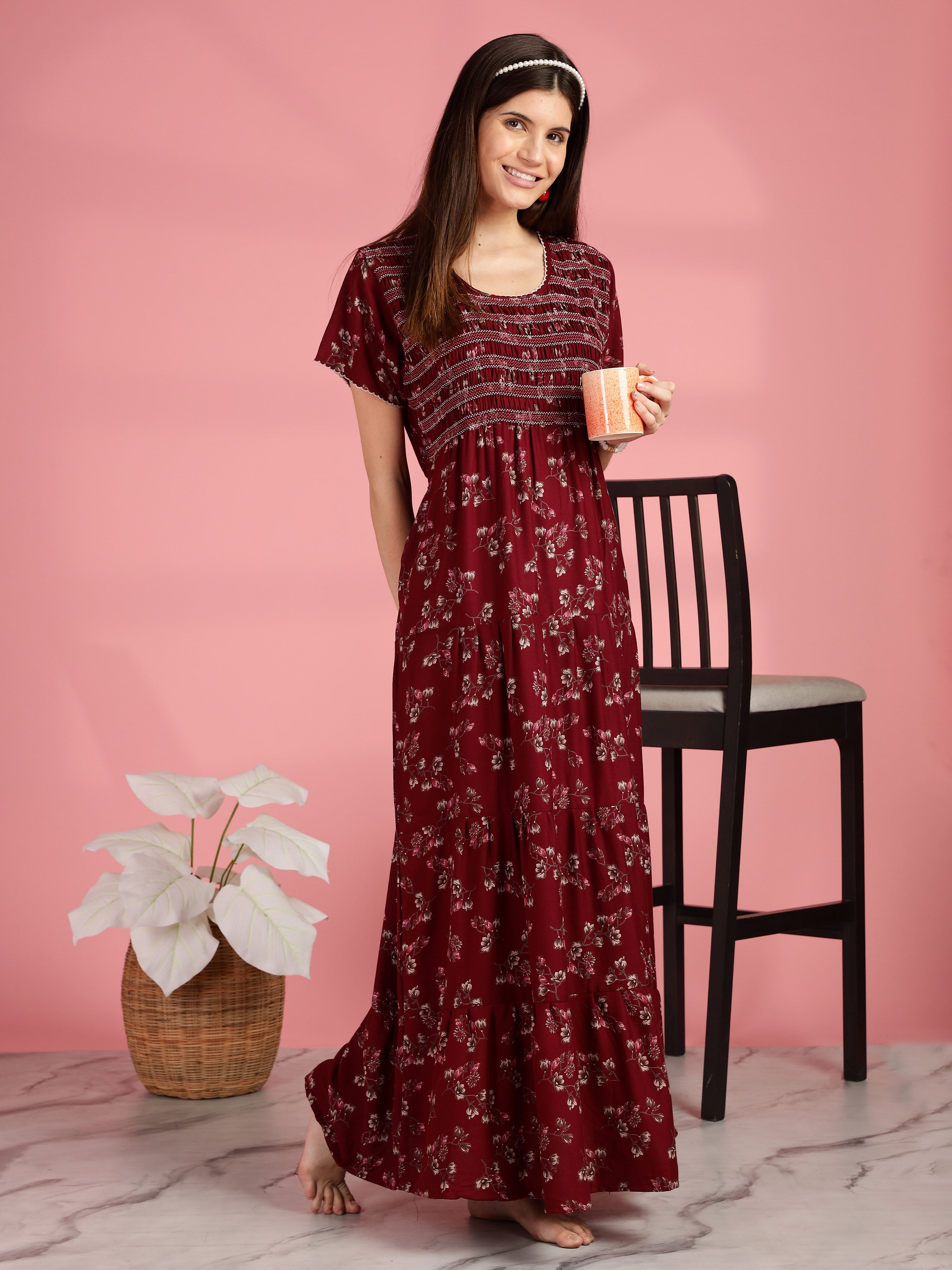 Shop Premium Maroon Chic Frock Type Nighty for Women Online – 9shines label