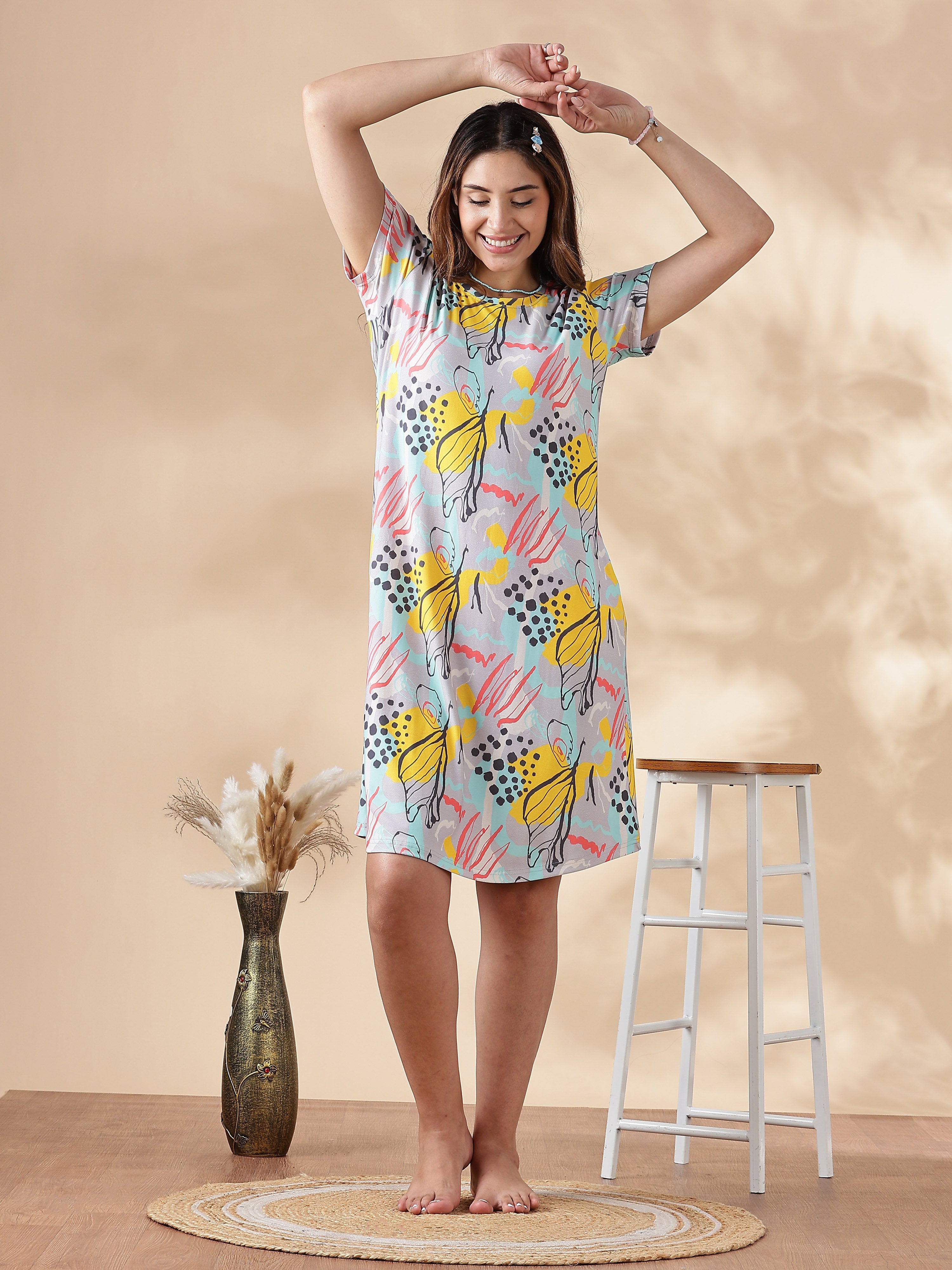 Shop Abstract Print Knee Length Nighty for Women Online – 9shines label