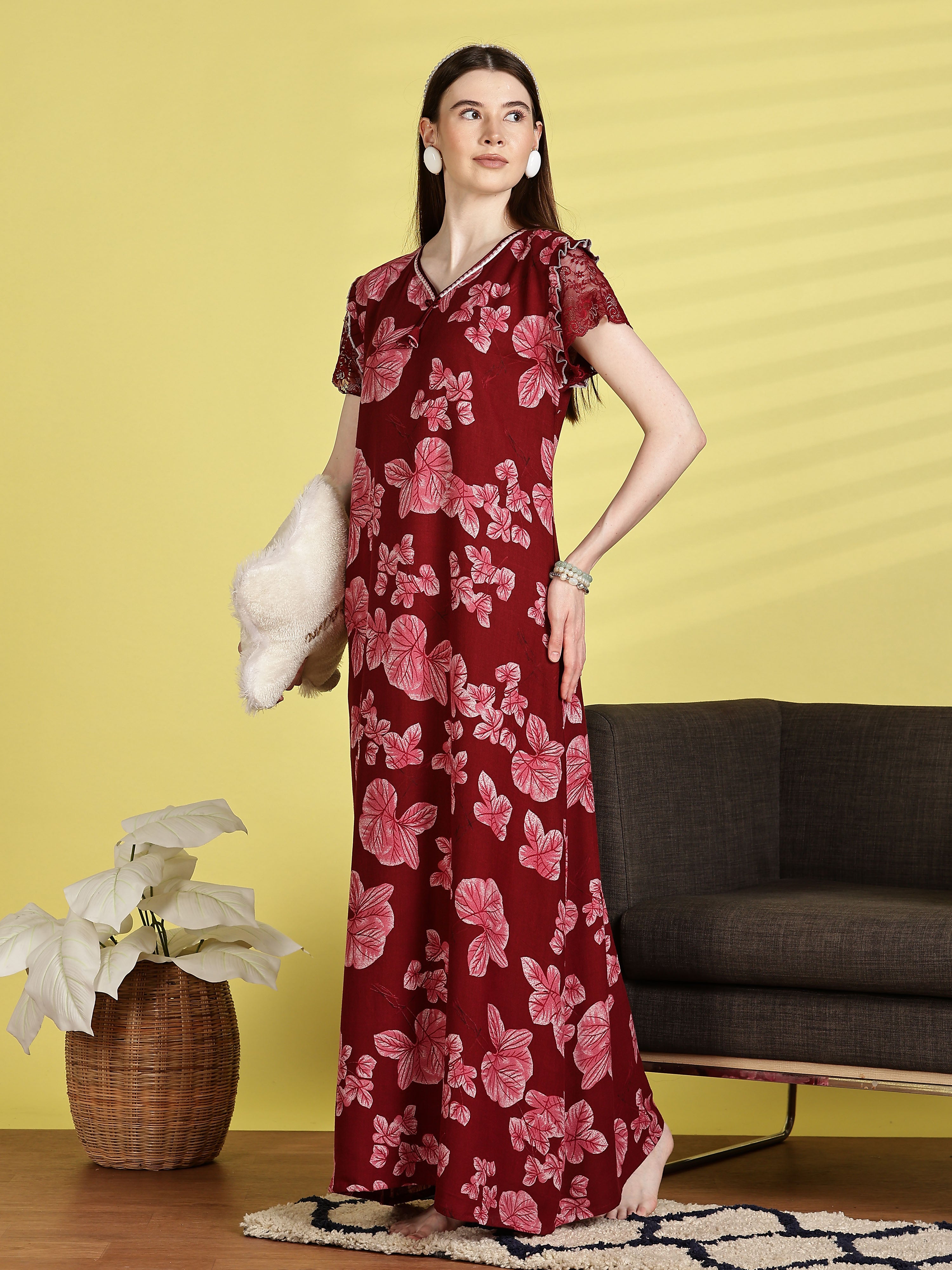 Buy Premium Chic Red Alpine Floral Nighty for Women Online – 9shines label